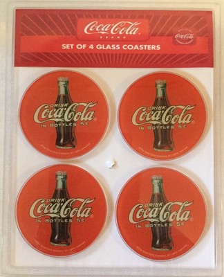 Official Licensed Coca-Cola 4 Round Red Disc Icon Glass Coasters | eBay