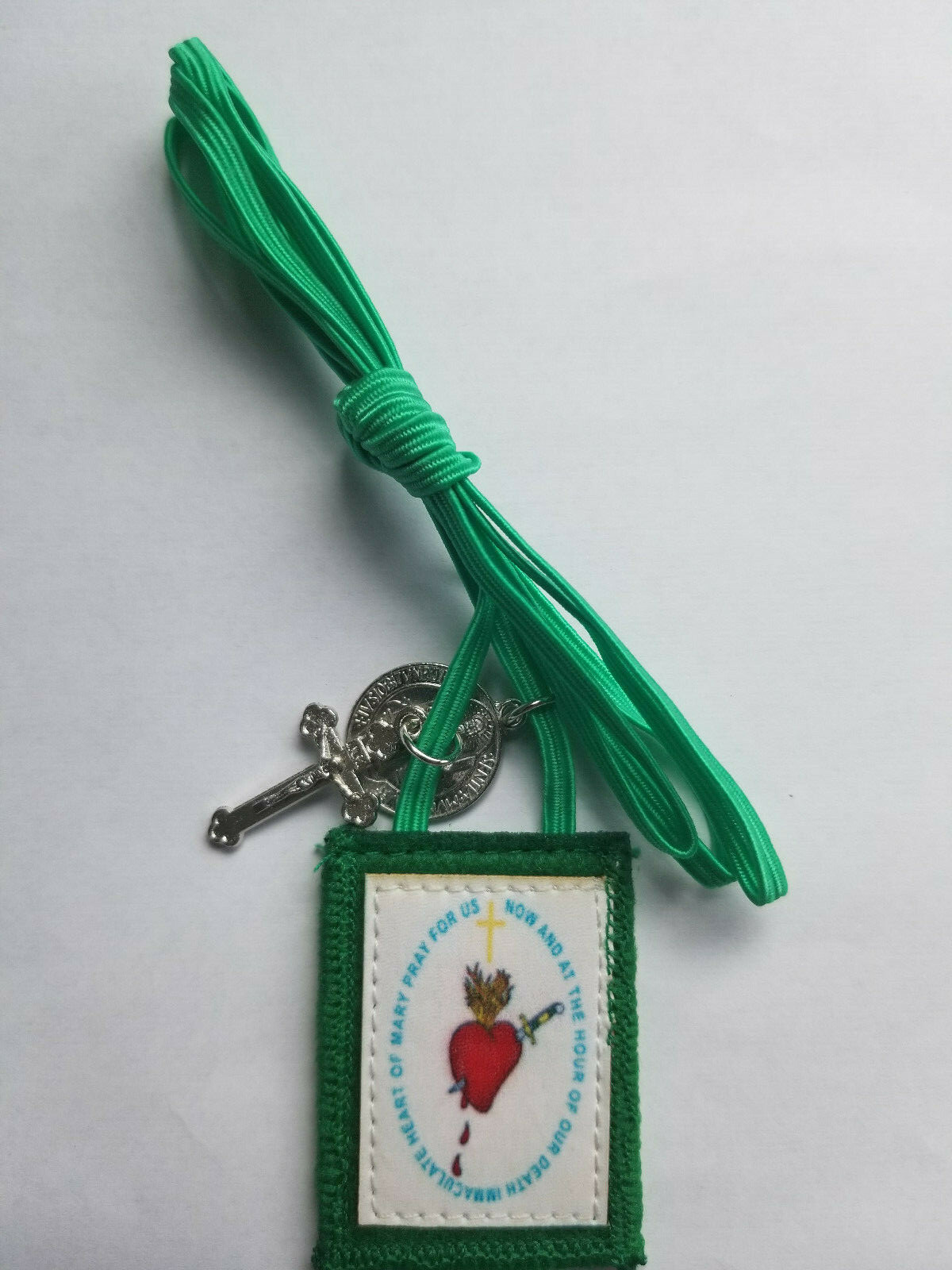 GREEN SCAPULAR IN COLOR, benedictine or saint benedict medal, and cross ...