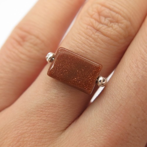 925 Sterling Silver Vintage Goldstone Glass Movable Ring | eBay