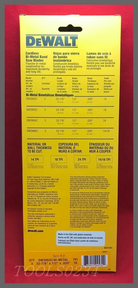 32-7/8" X 18 TPI DeWalt DW3983C Band Saw Blade Portable 3/pack f ...