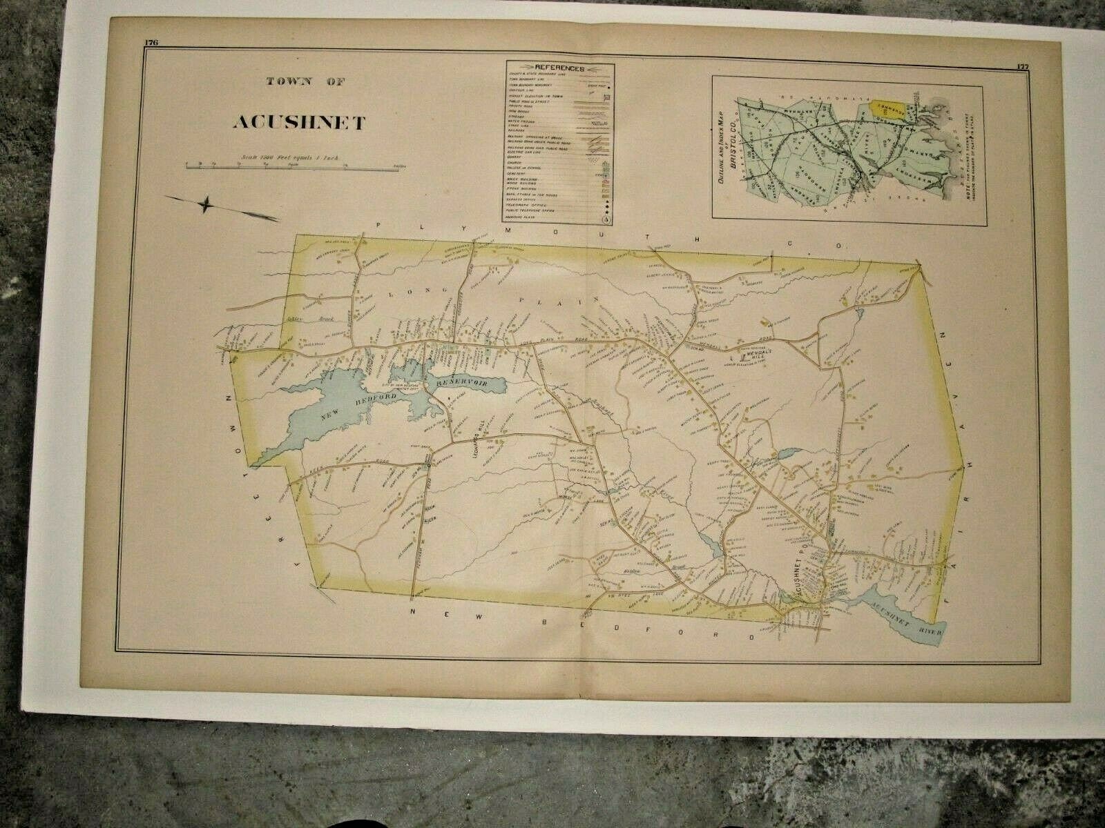 1895 ACUSHNET, MA., MAP REMOVED FROM THE EVERTS & RICHARDS ATLAS OF ...