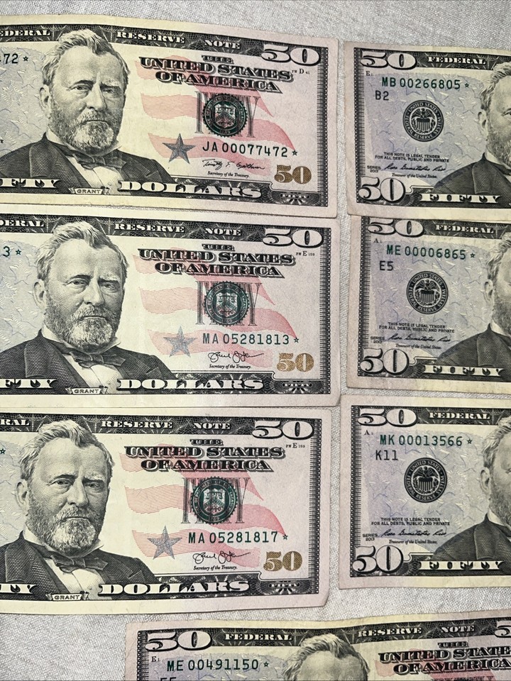 2009-2013, 50 Dollar Star Note Bill, Low Serial Numbers Federal Reserve ...