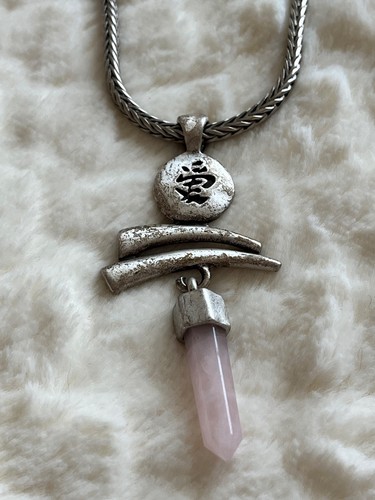 Bohemian Style Pink Quartz Crystal Amulet Pendant Necklace Silver tone ...