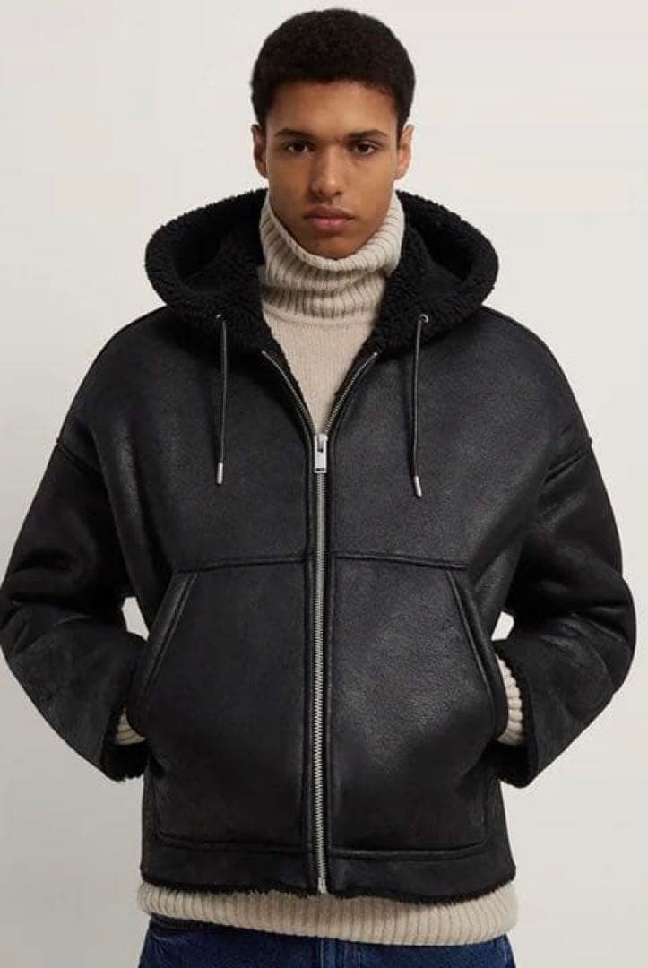 ZARA Hooded Shearling Jacket Black Thick Parka Short … - Gem