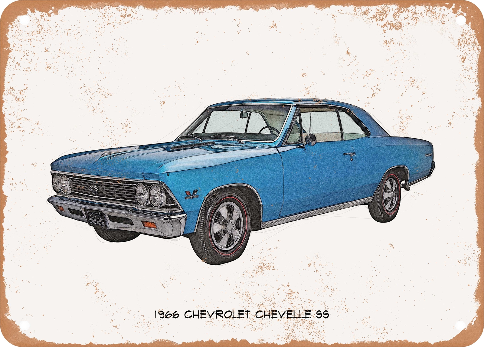 Classic Car Art - 1966 Chevy Chevelle SS Pencil Sketch - Rusty Look ...