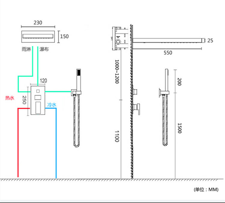 Brushed Gold Brass Intelligent Digital Display Mixer 550x230mm Rain ...