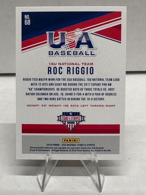 2018 Panini USA Baseball Stars & Stripes - #68 Roc Riggio (RC) for sale ...