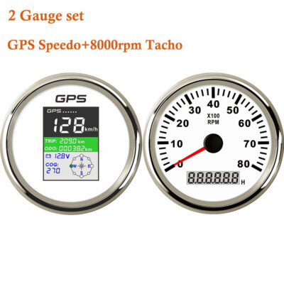 2 Gauge Set GPS Speedometer Volts 0-8000rpm Tachometer White LED for ...