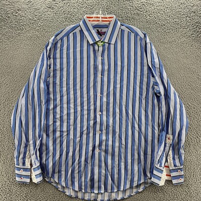 Robert Graham Shirt Mens Extra Large Button Up Blue Flip Cuff Striped ...