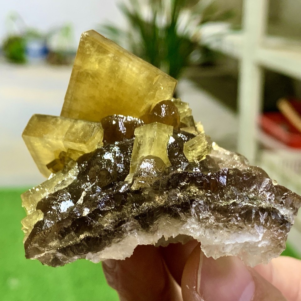 119G Shiny Golden Cuboid Barite Crystal Based on the Purple Spherical ...