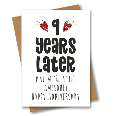 9th Anniversary Card - 9 Years Later Still Awesome - Him Her Wedding ...