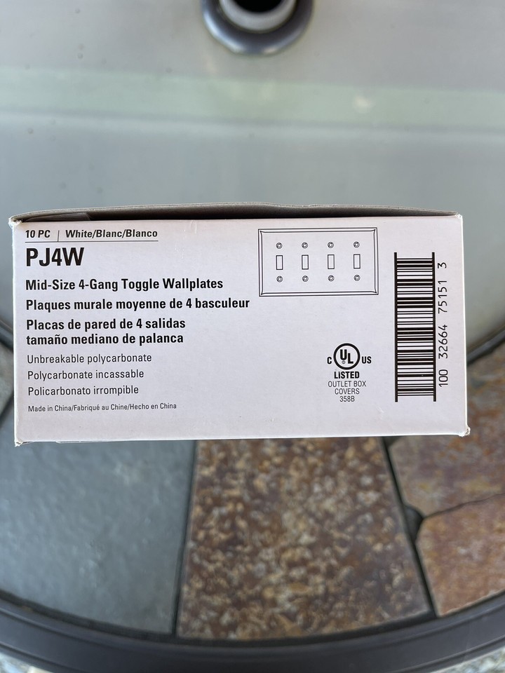 Eaton White 4-Gang UNBREAKABLE Nylon Toggle Switch Wallplate Cover PJ4W ...