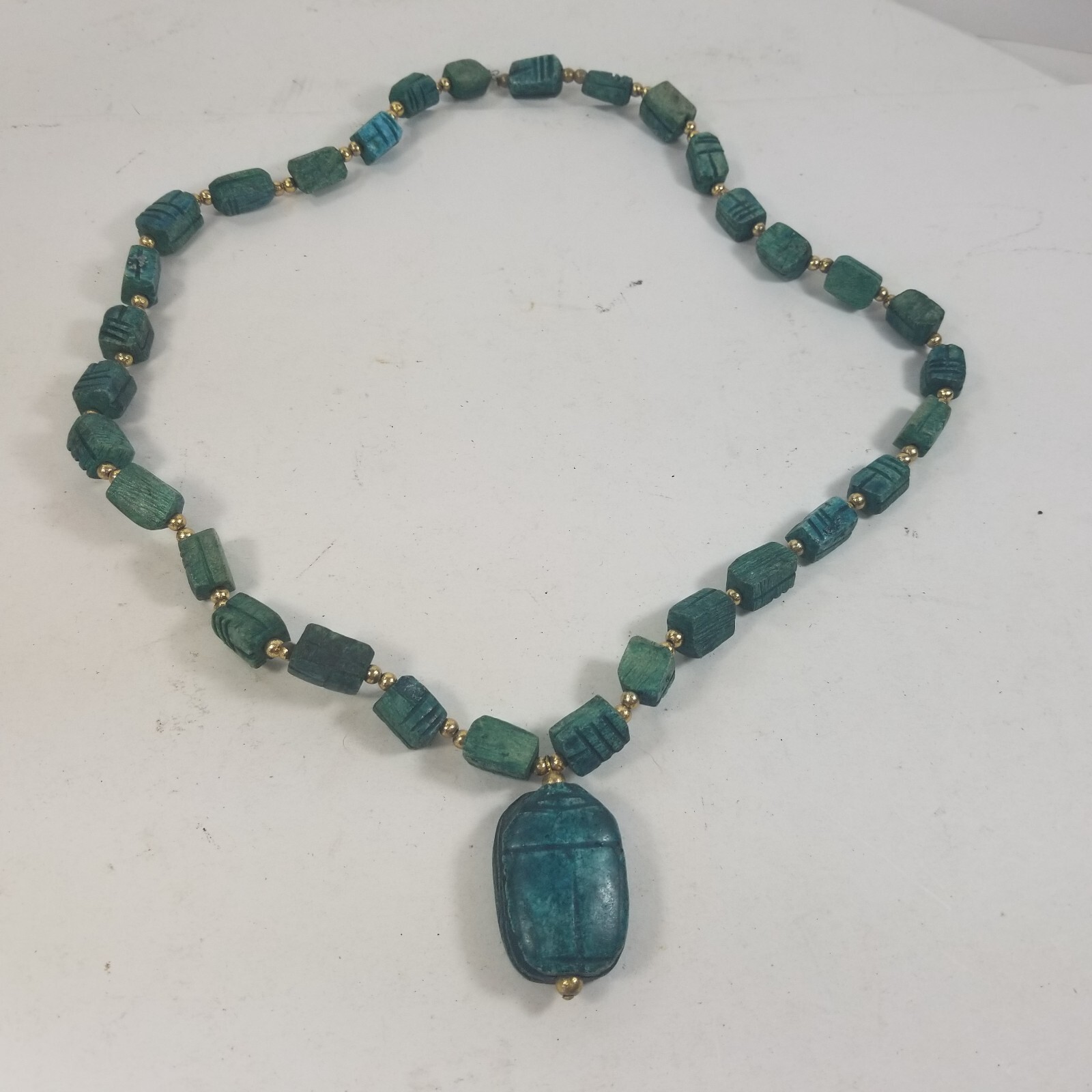 Egyptian Kemetic Scarab Faux Turquoise Necklace Kemet… - Gem
