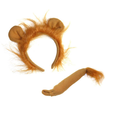 Kids Lion Animal Mane Headband & Attachable Tail Fancy Dress Costume ...
