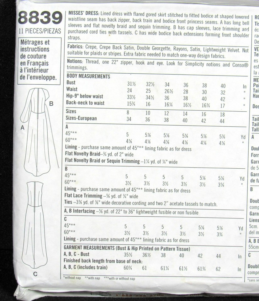 Evening Gown Dress Pattern 8 10 12 14 16 18 Simplicity 8839 Uncut | eBay