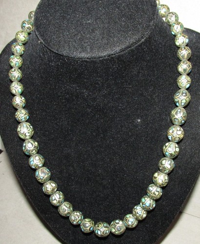 Vintage graduated necklace - turquoise mosaic beads set in metal ...