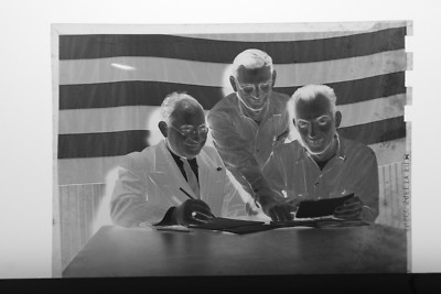 (1) B&W Press Photo Negative Men Signing Document American Flag ...