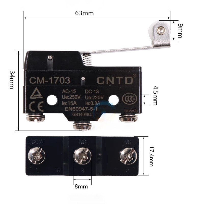 1pcs CM-1703 Snap Action SPDT Roller Micro Lever Limit Switch AC 380V ...