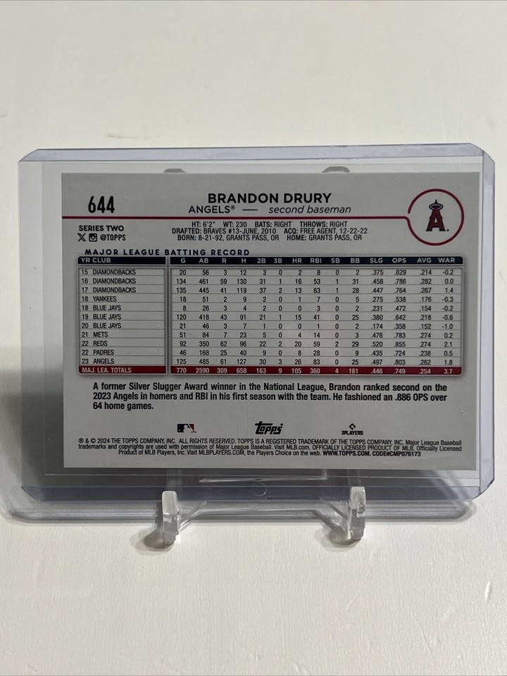 2024 Topps Series 2 Brandon Drury Rainbow Foil LA Angels Baseball 644 ...