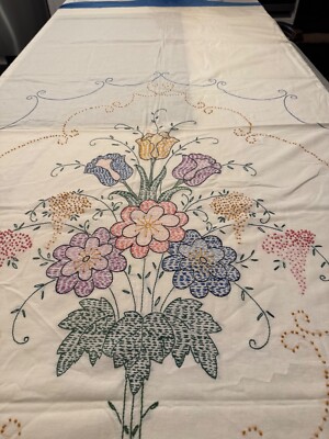Hand Embroidered Bedspread Floral Basket 100% Cotton Bedding Queen ...