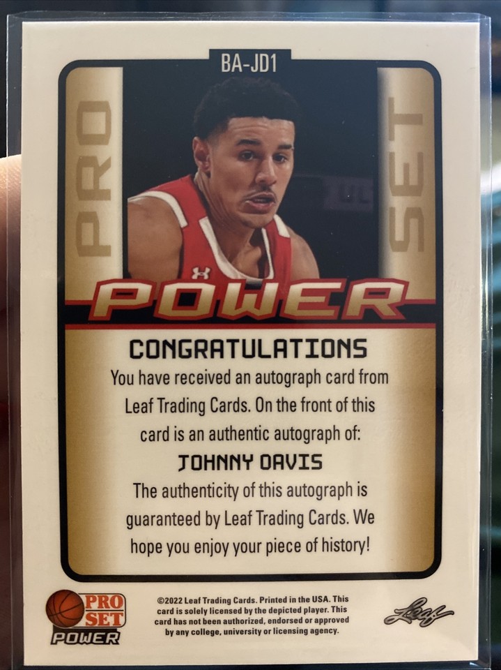 Johnny Davis 2021-22 Pro Set Power Auto Autograph Blue #/99 Wisconsin ...