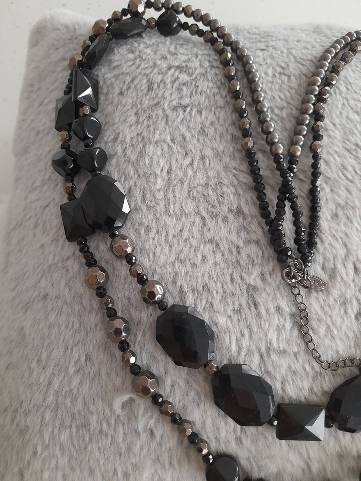 NEXT Black Grey Beaded 2 String Statement Necklace | eBay UK