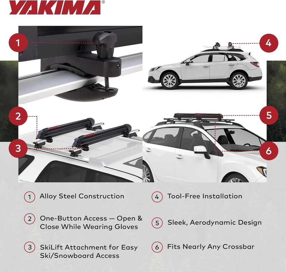 Yakima Ski & Snowboard Car Roof Rack, Fits 6 Ski Pairs or 4 Boards | eBay