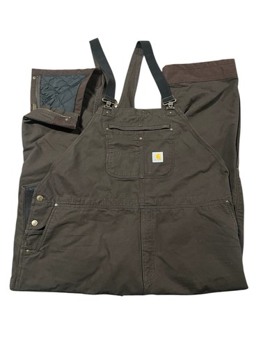 CARHARTT Loose Fit Insulated Bib Overalls 4XL Regular BROWN Quilt Lined ...