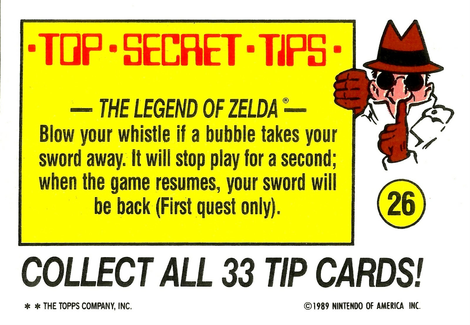 NINTENDO TOPPS, TIP CARD, STICKER # 26, THE LEGEND OF ZELDA CHARACTER ...