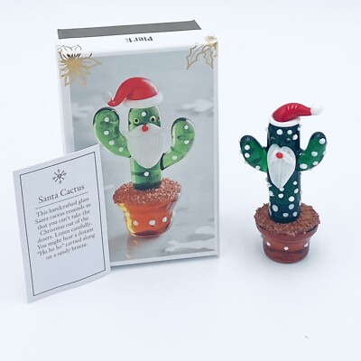 Pier 1 Christmas Glass Cactus with Glass Santa Hat Free Standing ...