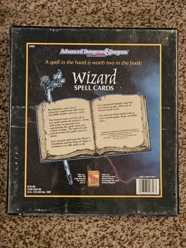Advanced Dungeons Dragons Wizard Spell Cards Box Set 2nd Edition AD&D ...