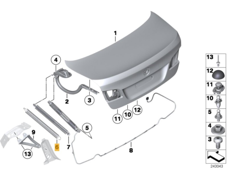 NEW GENUINE BMW 5 SERIES F10 SALOON REAR TRUNK TENSION SPRING LEFT N/S ...