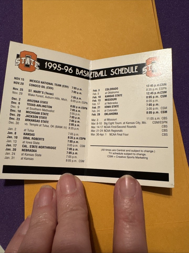 Oklahoma State MENS BASKETBALL POCKET SCHEDULE 1995 FINAL FOUR | eBay