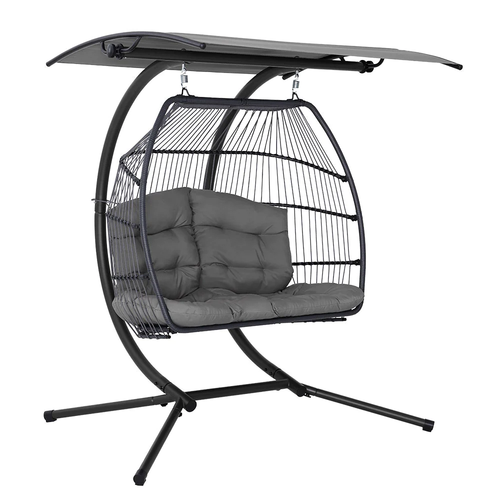 Gardeon Outdoor Egg Swing Chair Wicker Furniture Pod Stand Canopy 2 ...