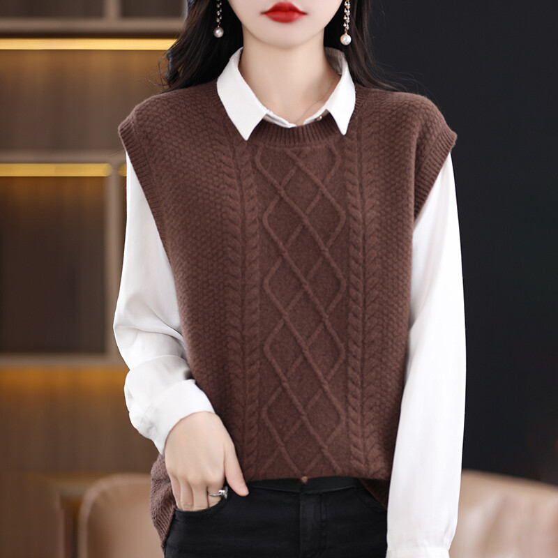 Lady Casual Jumper Vest Waistcoat Cable Knitted Top Shirt Sweater ...