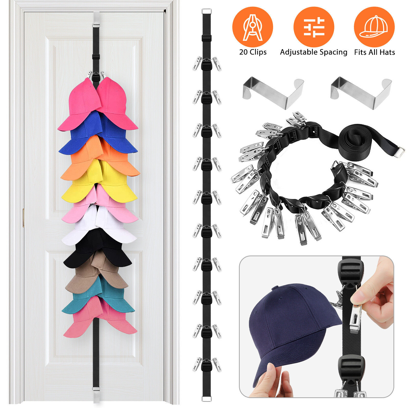 20 Clip Cap Rack Closet Hanger Storage Chain Organizer Door Baseball ...