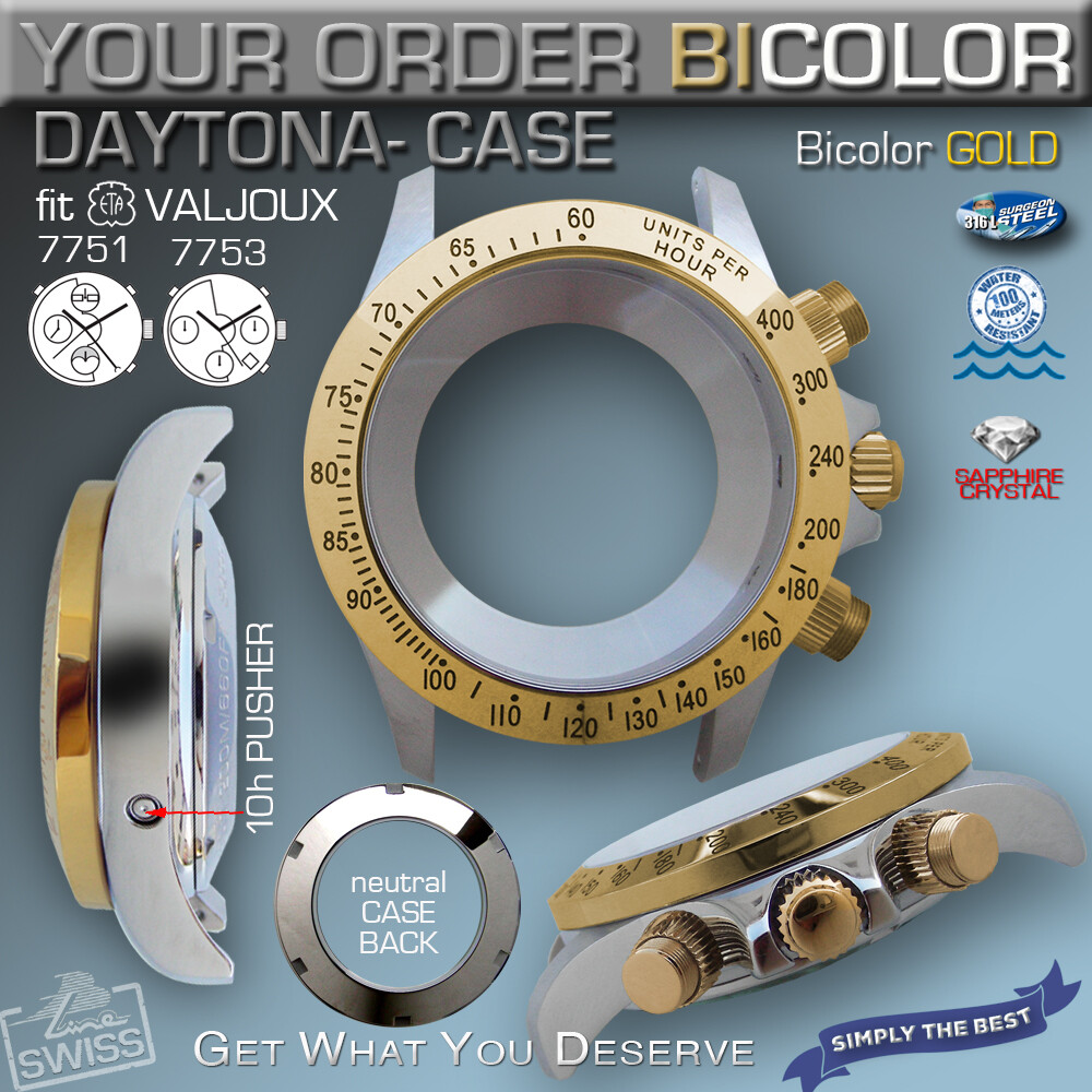 WATCH CASE DAYTONA,TACHYMETER, ETA VALJOUX 7750,7751, 7753,7754 BICOLOR ...