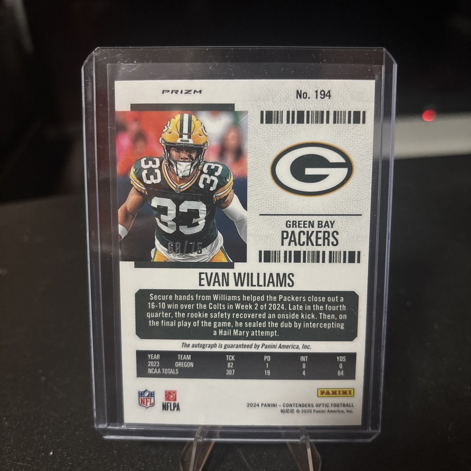 2024 Panini Contenders Optic Evan Williams Rookie Ticket Blue Auto /75 ...