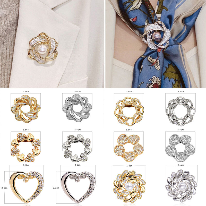 Women Lapel Pins Scarf Buckle Scarves Rhinestone Flower Fastener Shawl ...