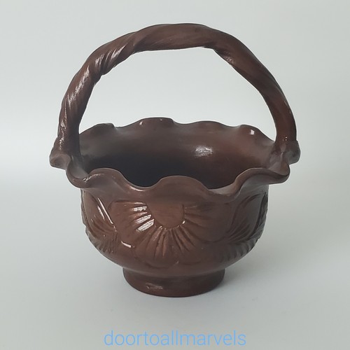 VTG KOROND Transylvania Pottery MiniBasket Planter Hand Carved Signed ...