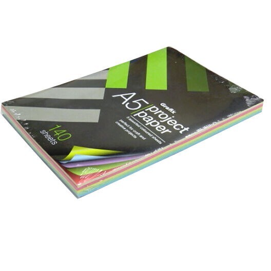 Grafix A5 Project Paper, 140 Sheets Coloured Paper, 5 Colours, Size 210 ...