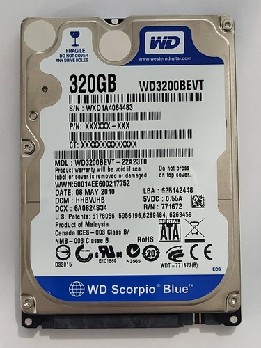 WD3200BEVT-22A23T0, DCM: HHBVJHB, MAY 2010, Western Digital 320Gb 2.5 ...
