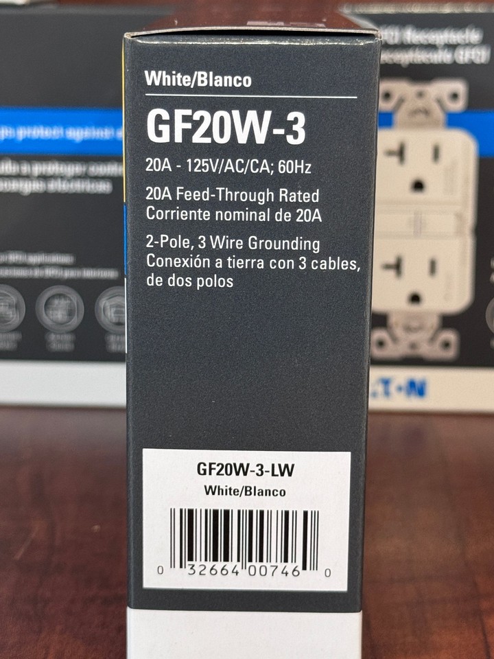60-Pack Eaton 20A 125V GFCI Outlets, White Slim Design Duplex ...