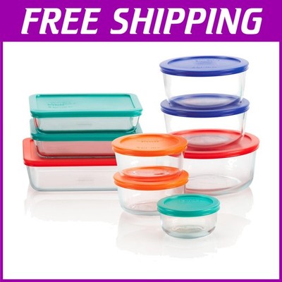 Color-Coded Airtight Glass Storage Containers, 18-Piece | eBay UK
