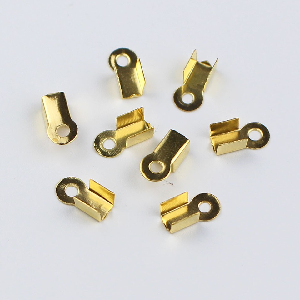 200pcs Cord End Cap Tips Connector Termination Fold Over Crimp Necklace ...