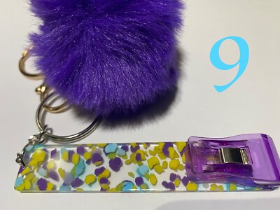 ATM credit card grabber for long nails keychain w/ Pom Pom (Purple ...
