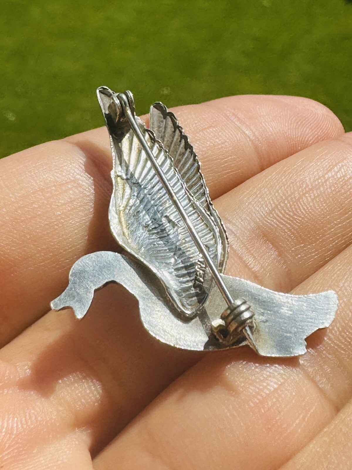 Vintage Scandinavian Swedish Sterling Silver Flying Duck Brooch ...