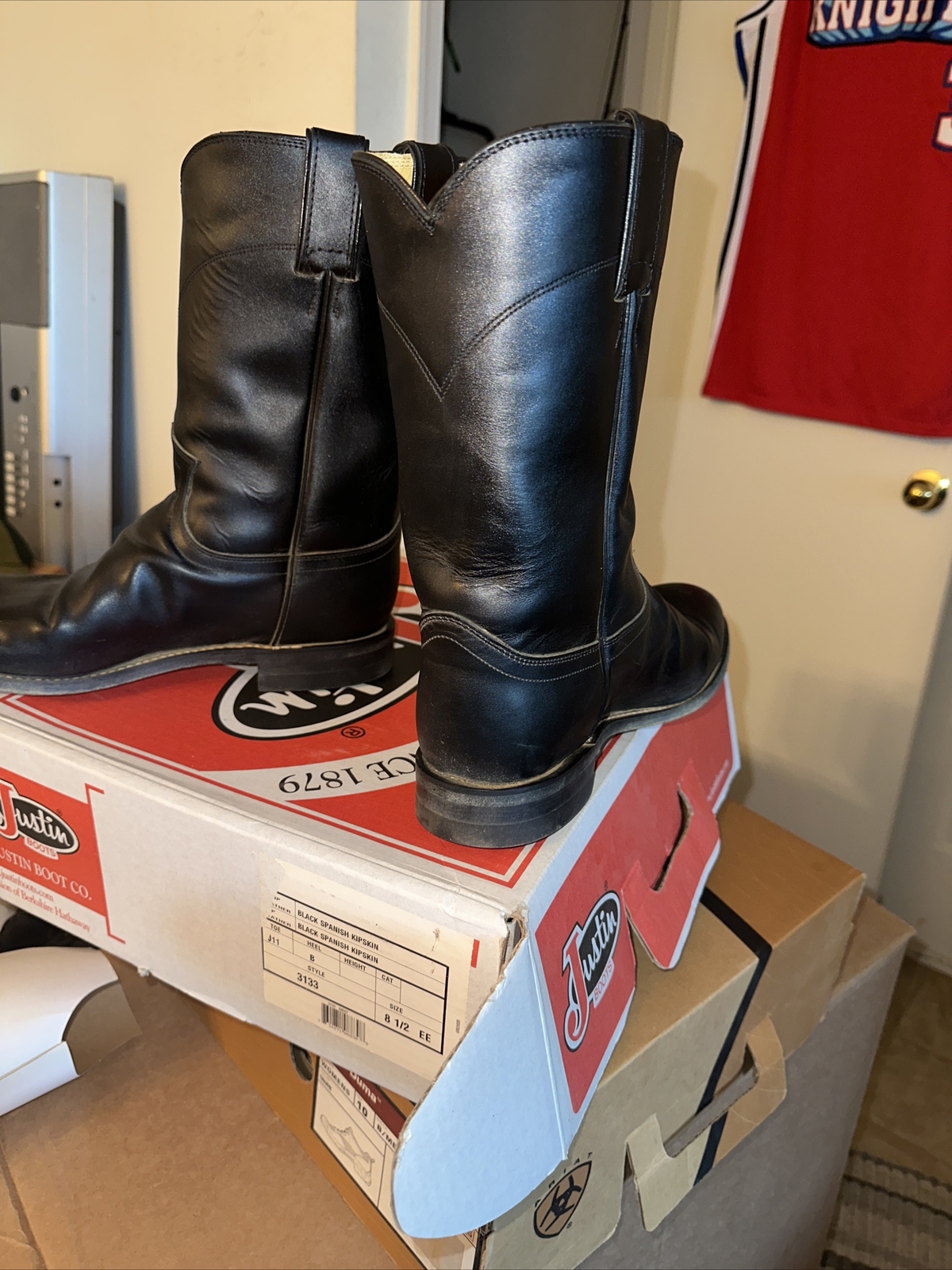 Womens Black Cowboy Boots 8.5B Justin Ropers Leather | eBay