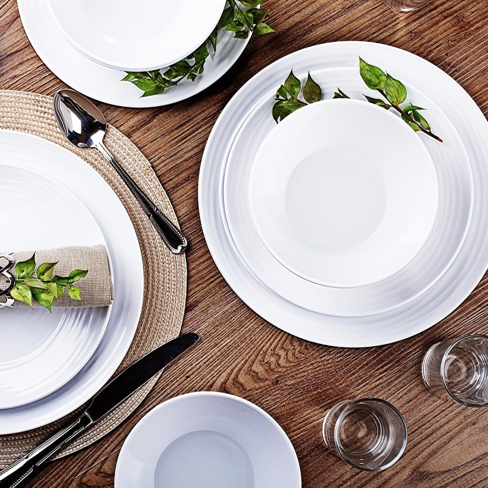 Parhoma White Plastic Melamine Home Dinnerware Set, 12 Piece Service ...