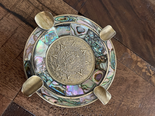 Vintage Alpaco Mexico Abalone Shell Aztec Center Disk Silver Ashtray | eBay